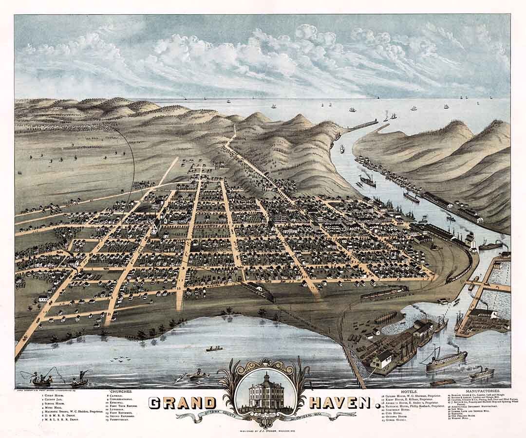 1874 Panoramic Map of Grand Haven Ottawa County Michigan - Etsy