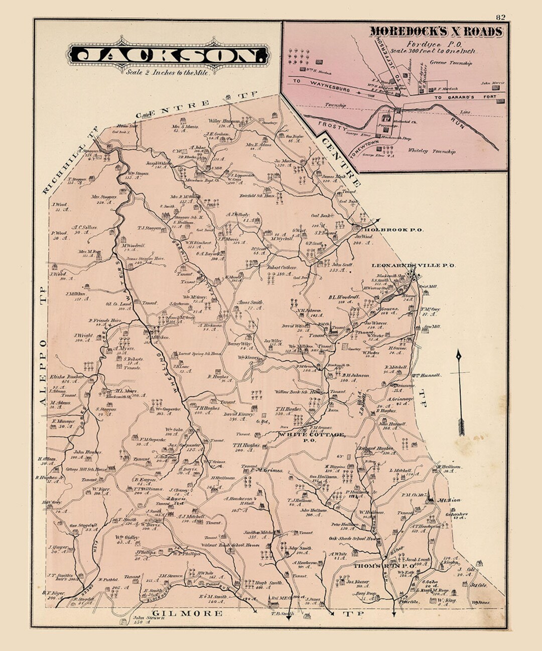 1876 Map of Jackson Township Greene County Pennsylvania - Etsy