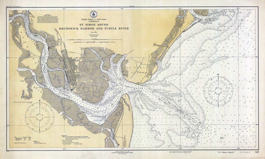 1926 Nautical Chart of St Simon Sound Brunswick Harbor Georgia - Etsy