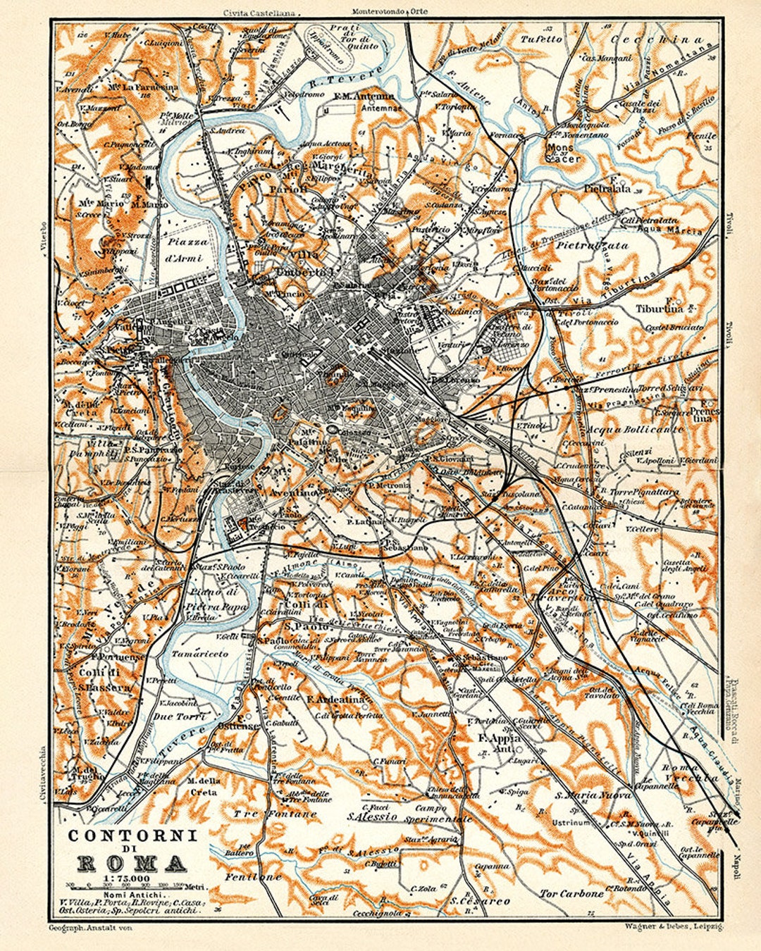 1910 Map of Rome Italy and Environs by Baedeker - Etsy