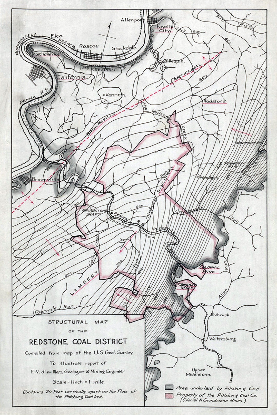Late 1800s Map of the Redstone Coal District Fayette County PA - Etsy