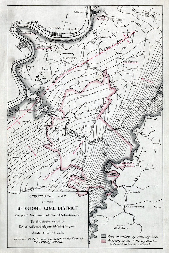 Late 1800s Map of the Redstone Coal District Fayette County PA | Etsy