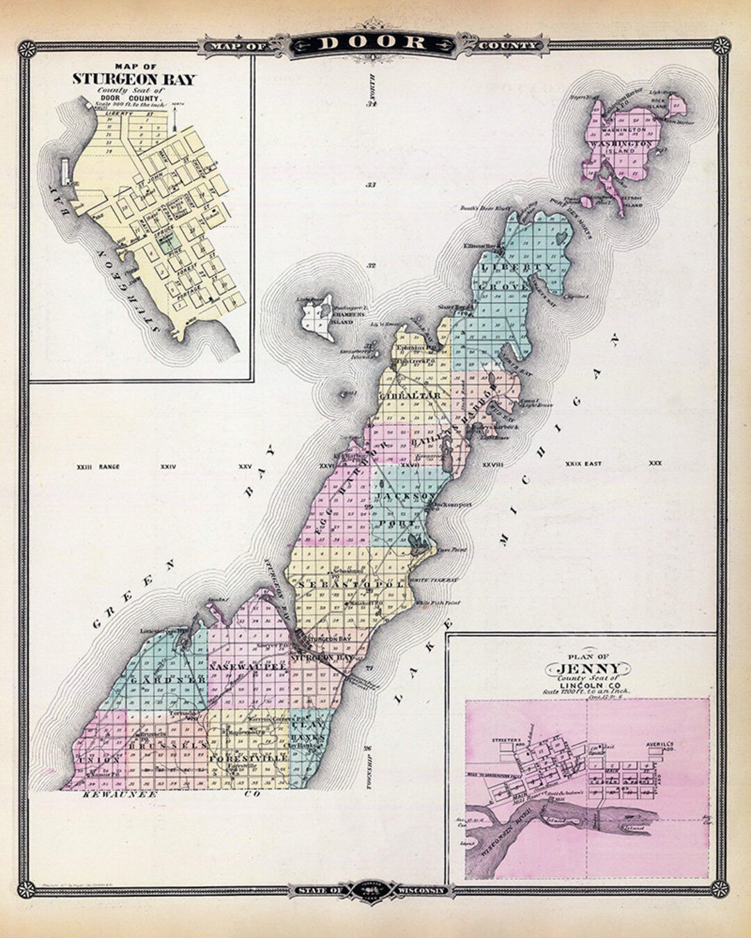 1878 Map of Door County Wisconsin - Etsy