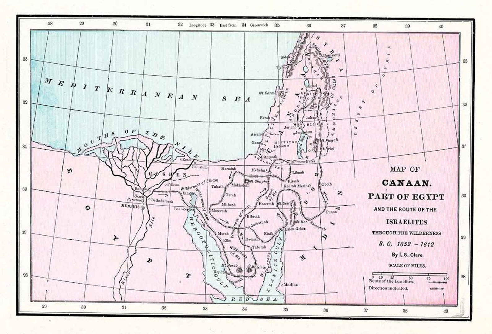 1900 Mapa de Canaán Parte de Egipto Jerusalén Mar Rojo Goshen Israel ...