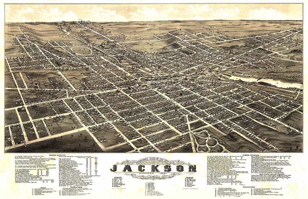 1881 Panoramic Map of Jackson Michigan - Etsy