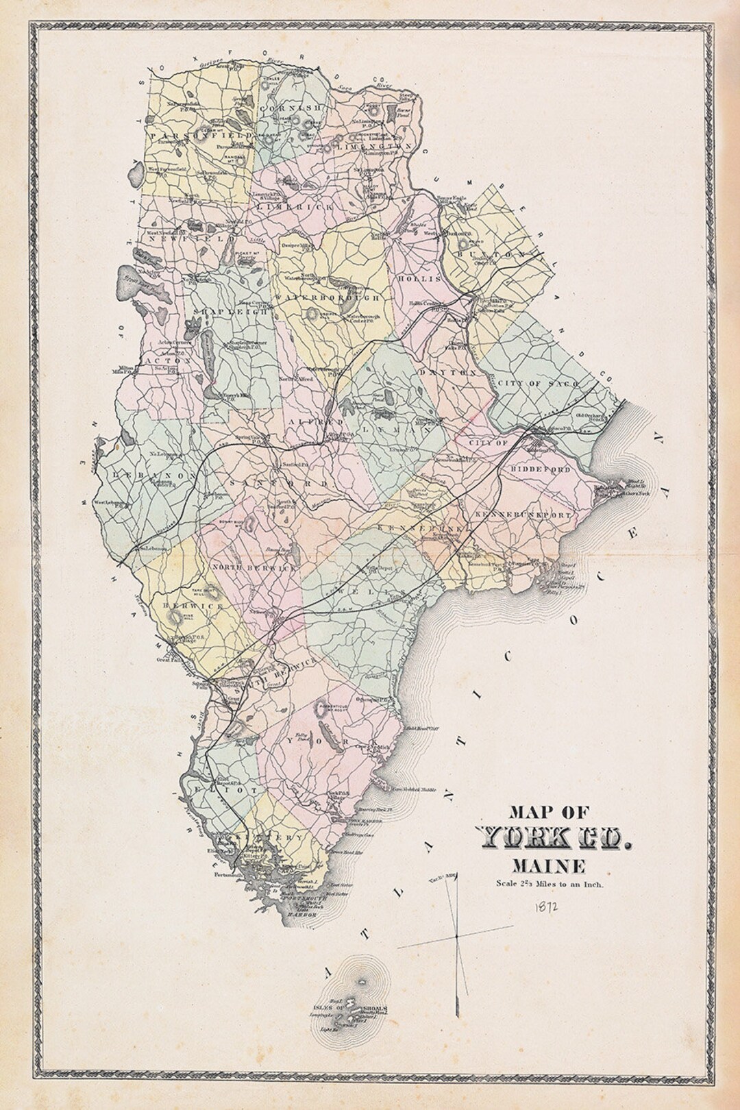 1872 Map of York County Maine - Etsy