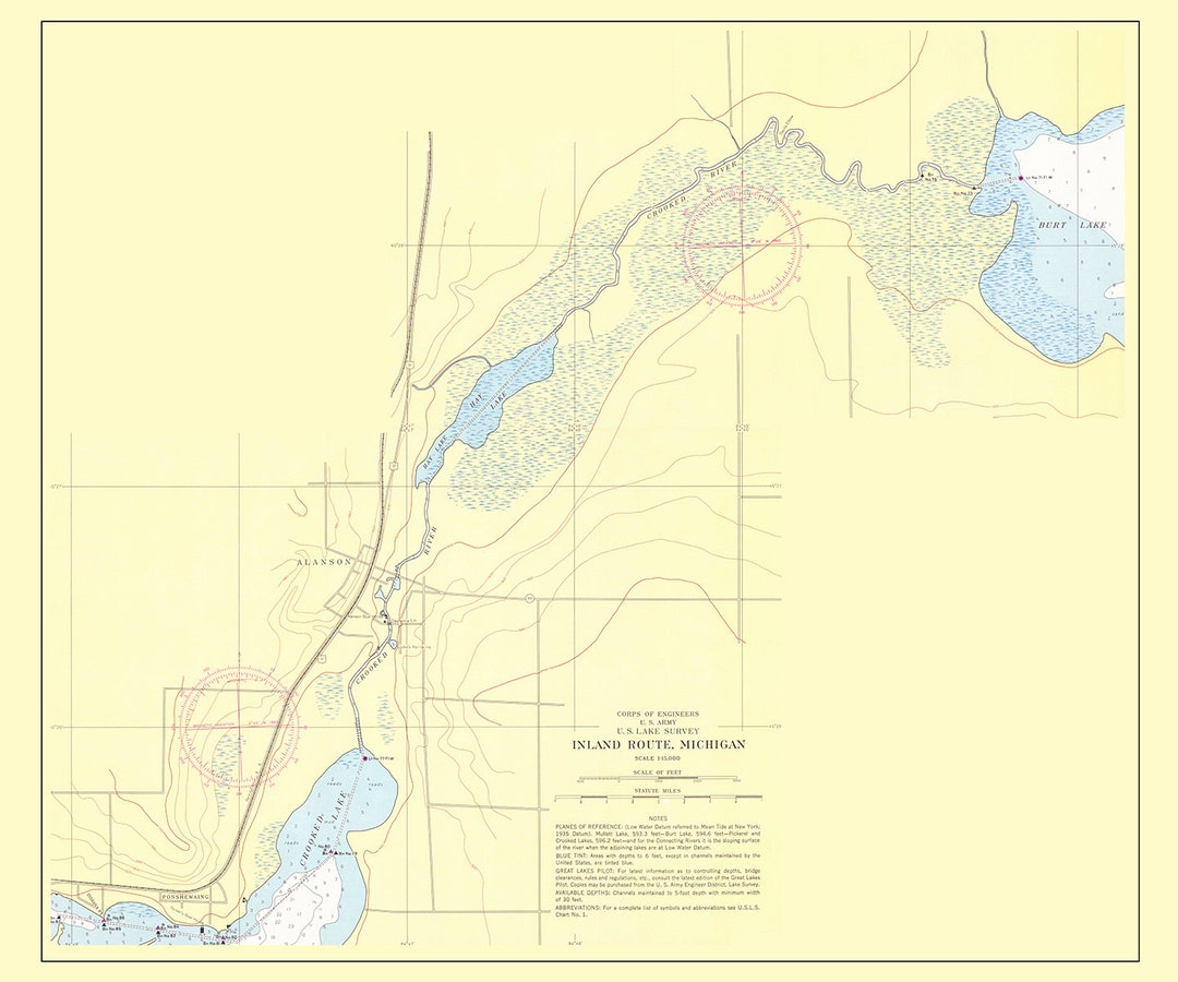 1960 Nautical Map of Crooked River Hay Lake Michigan - Etsy