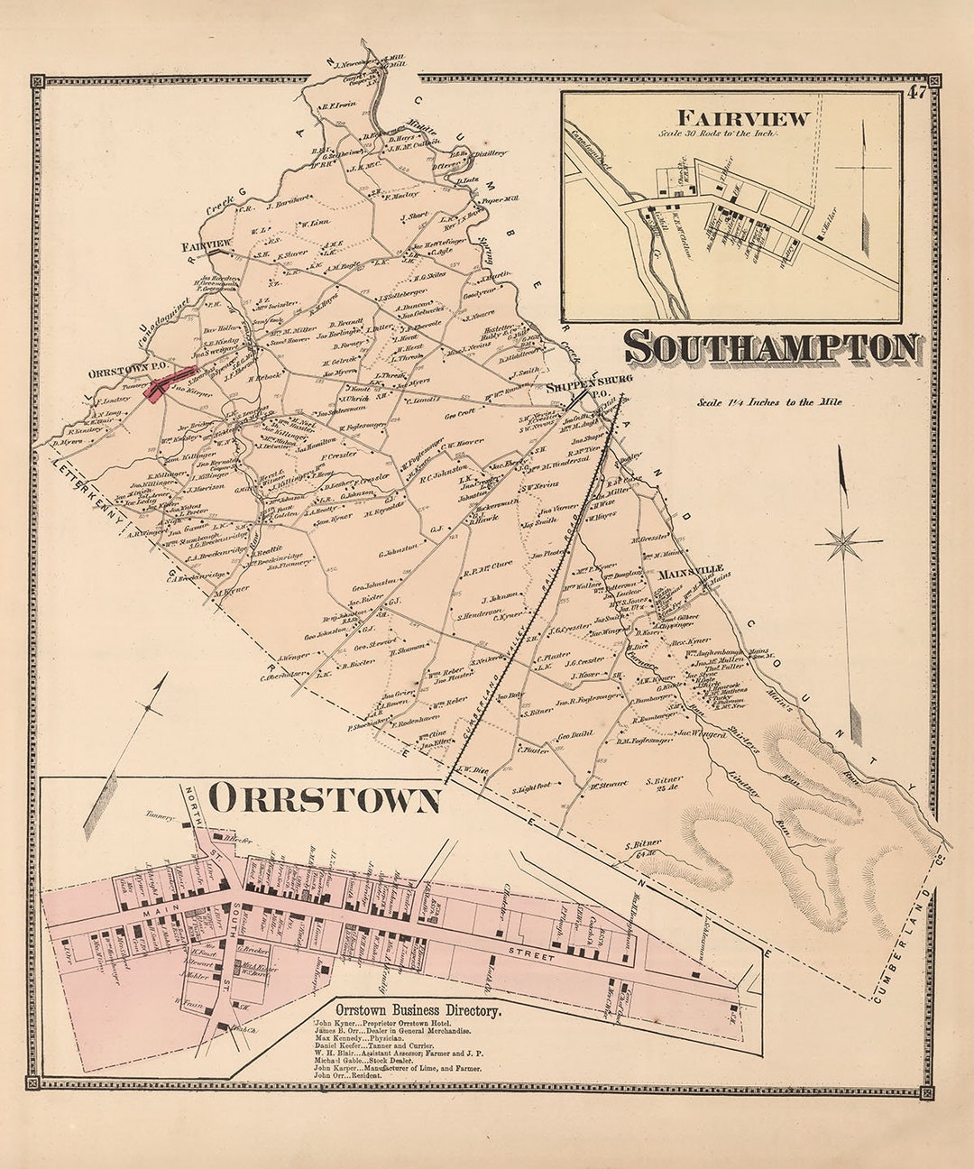 1868 Map of Southampton Township Franklin County Pennsylvania - Etsy