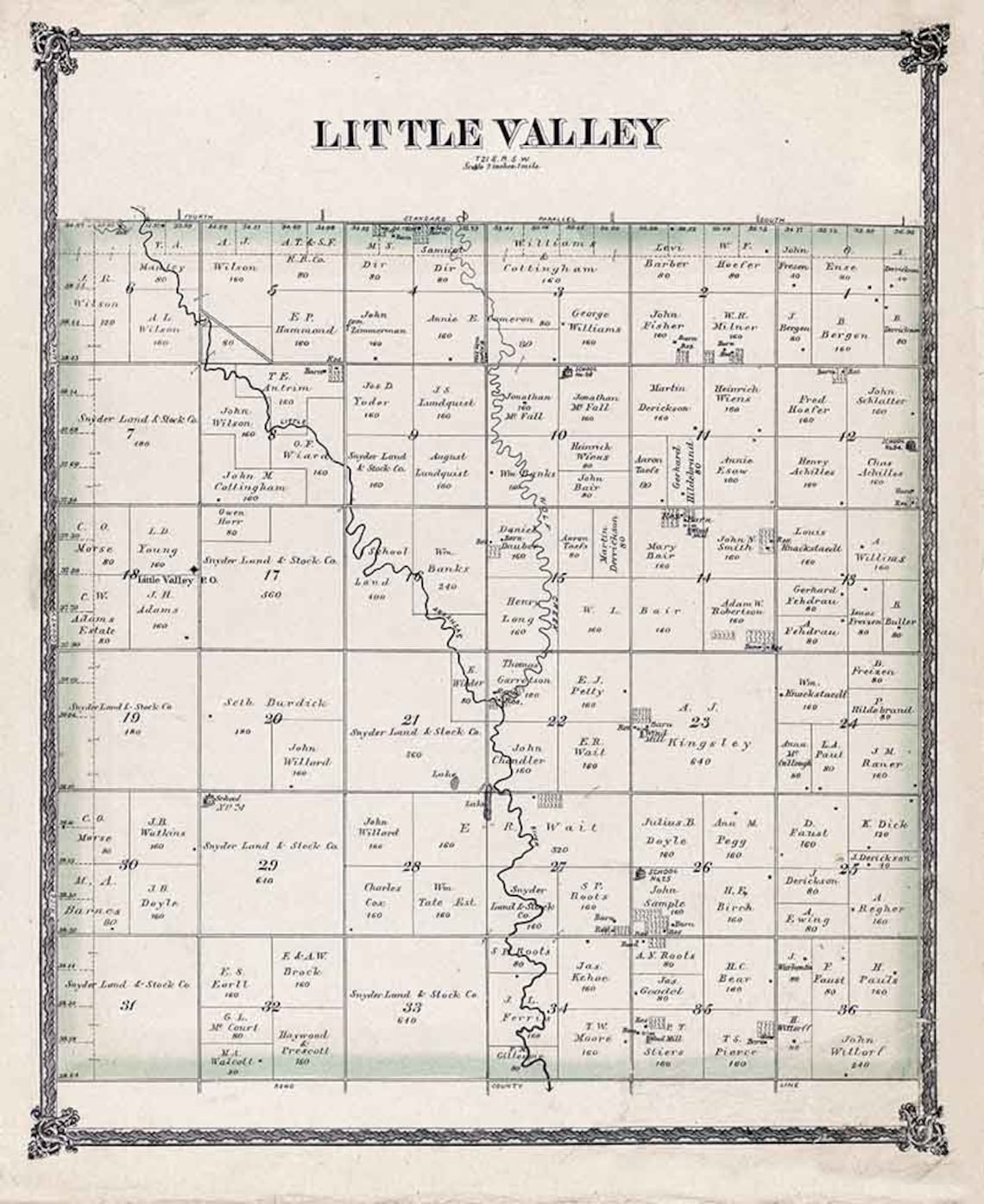 1884 Map of Little Valley Township Mcpherson County Kansas | Etsy