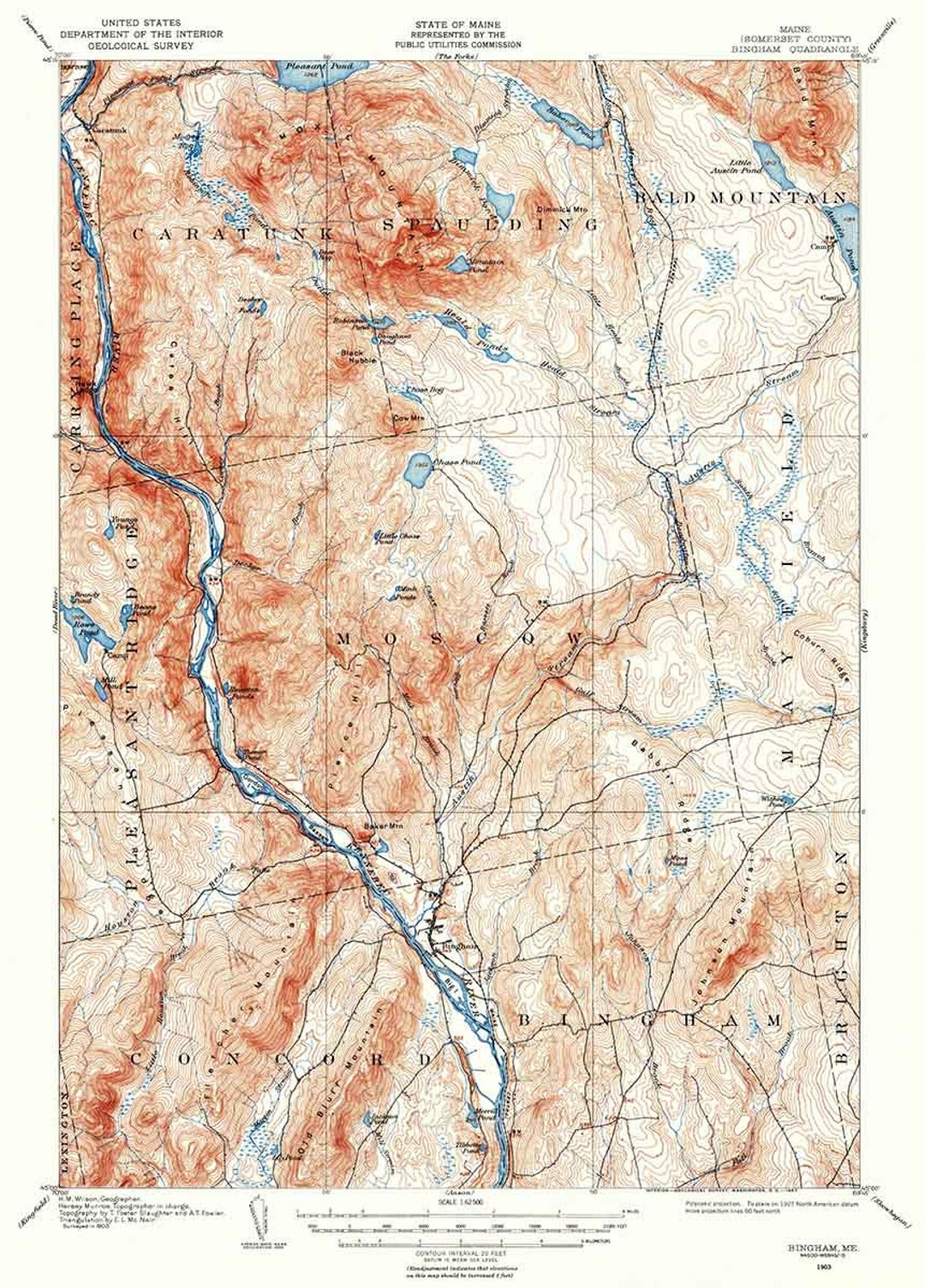 1903 Topo Map of Bingham Maine Moscow - Etsy