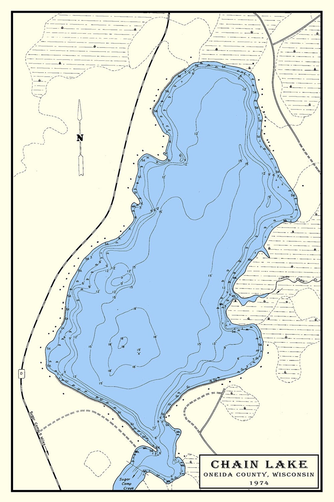 1974 Map of Chain Lake Oneida County Wisconsin - Etsy