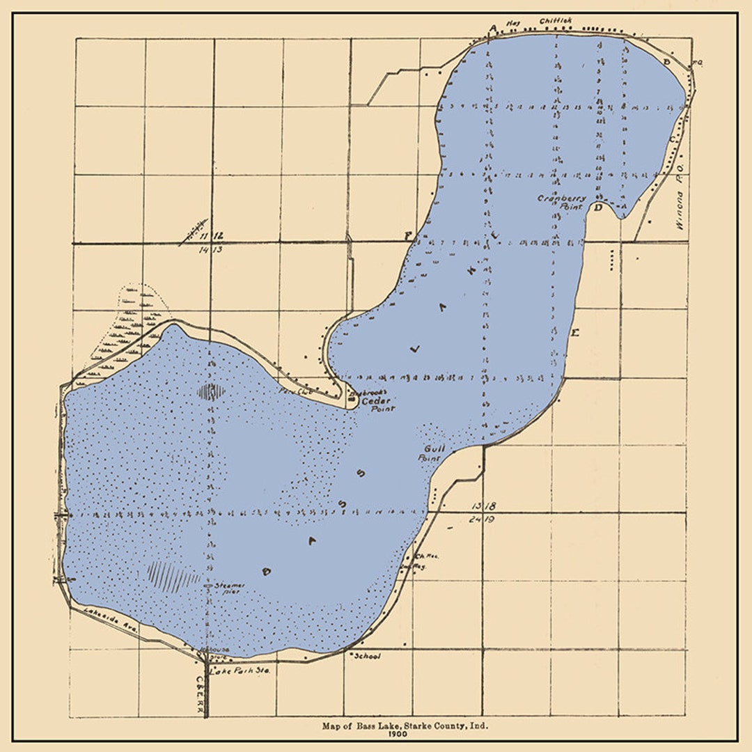 1900 Map of Bass Lake Starke County Indiana - Etsy
