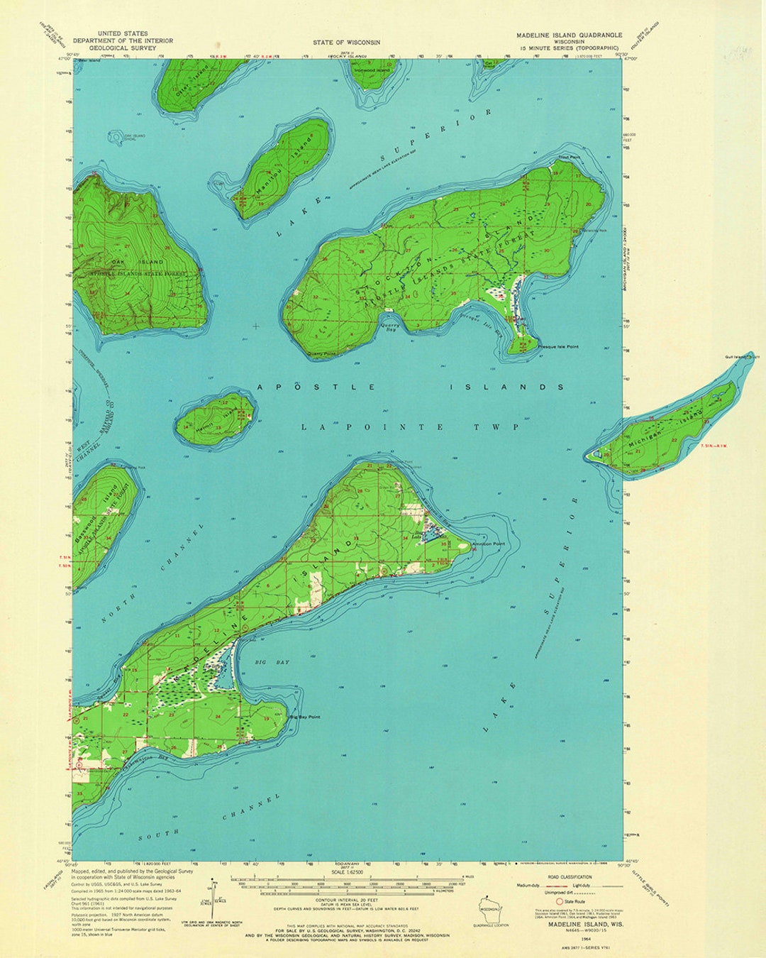 1964 Topo Map of Madeline Island Lake Superior Apostle Islands - Etsy