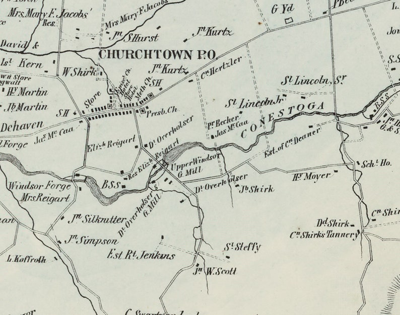 1864 Map of Caernarvon Township Lancaster County Pennsylvania - Etsy