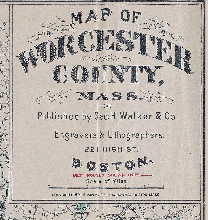 1904 Map of Worcester County Massachusetts - Etsy