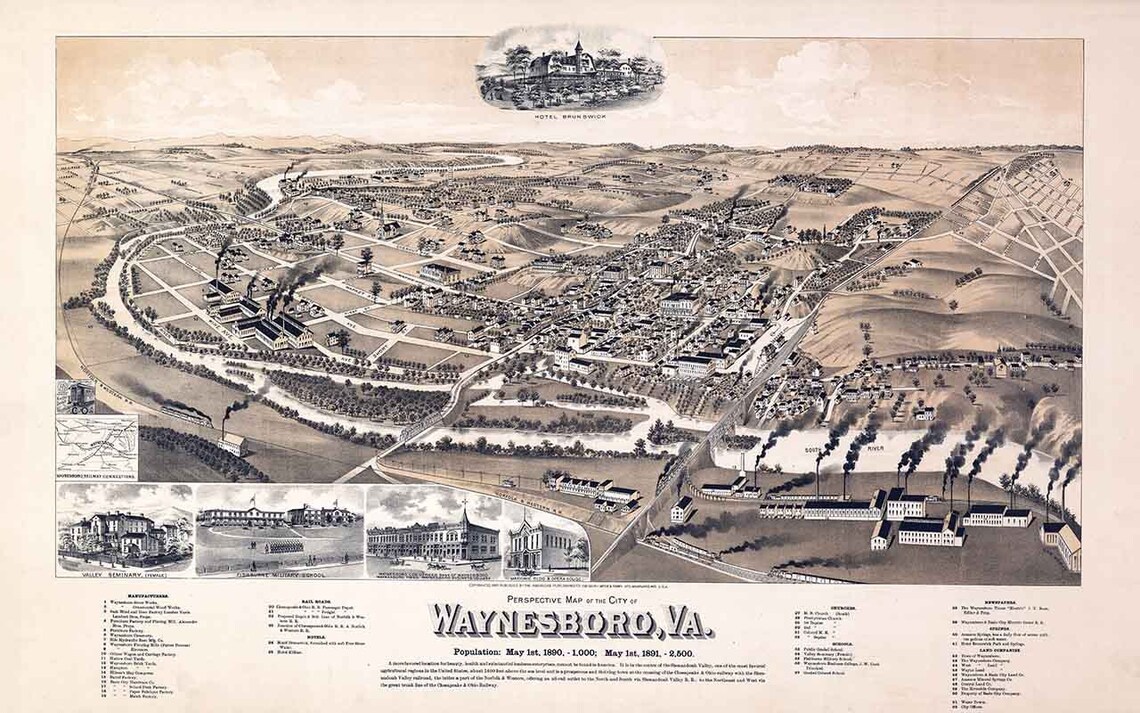 1891 Panoramic Map of Waynesboro Virginia - Etsy