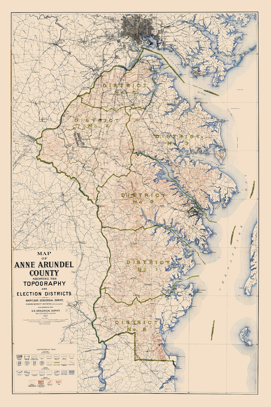 1917 Map of Anne Arundel County Maryland - Etsy