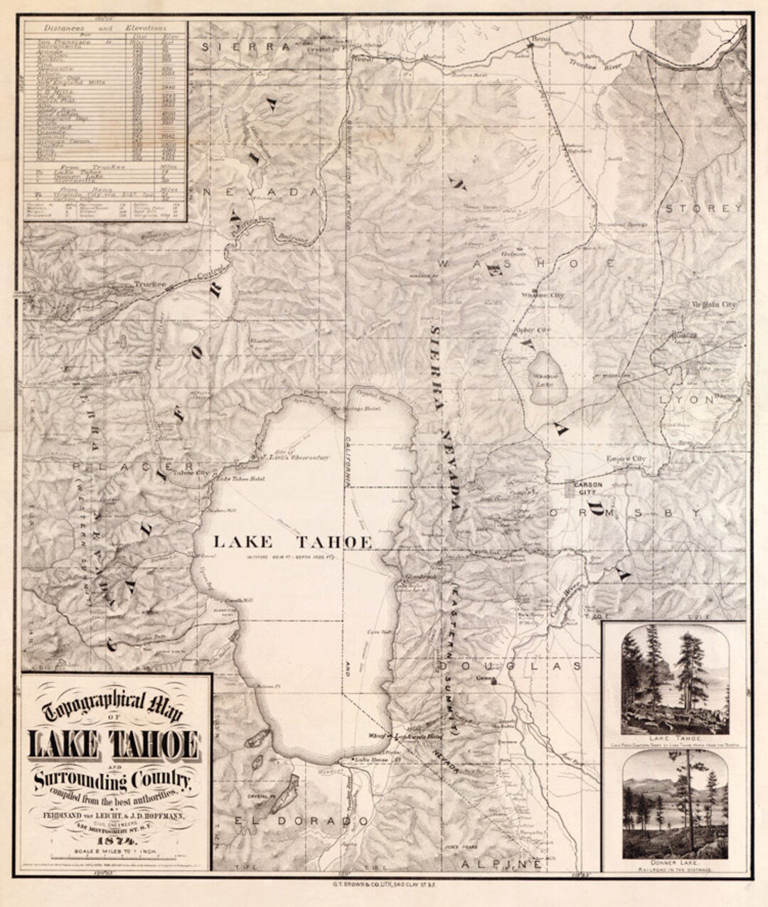 1874 Map of Lake Tahoe and Surrounding Country - Etsy