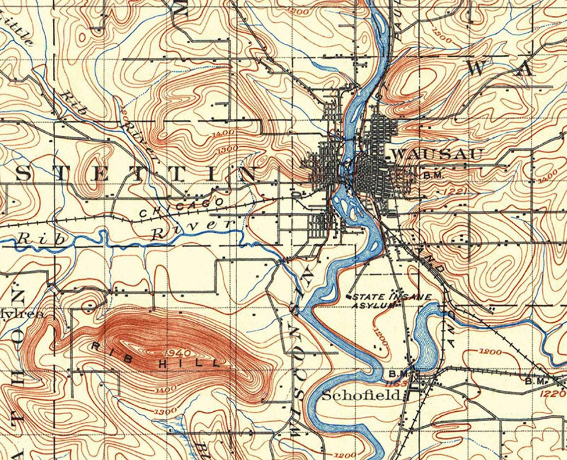 1899 Topo Map of Wausau Quadrangle Wisconsin | Etsy