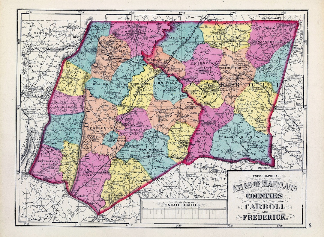 1873 Map of Carroll and Frederick County Maryland - Etsy
