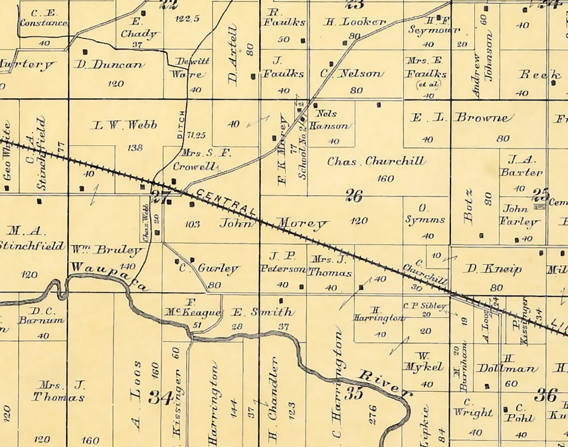 1889 Map of Waupaca Township Waupaca County Wisconsin - Etsy
