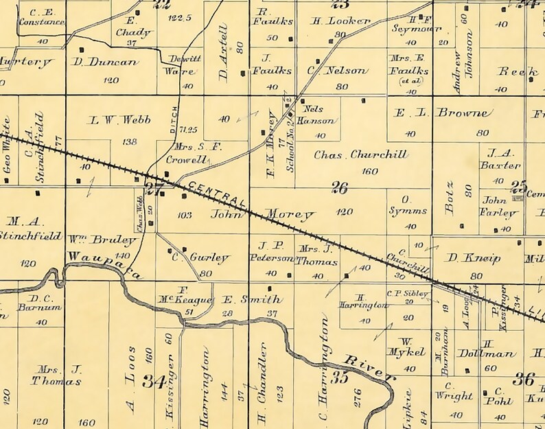 1889 Map of Waupaca Township Waupaca County Wisconsin - Etsy