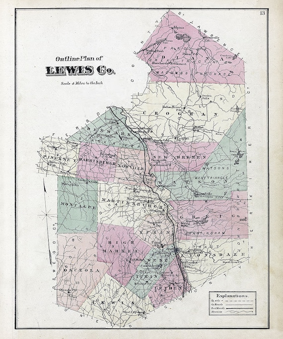 1875 Map of Lewis County New York - Etsy