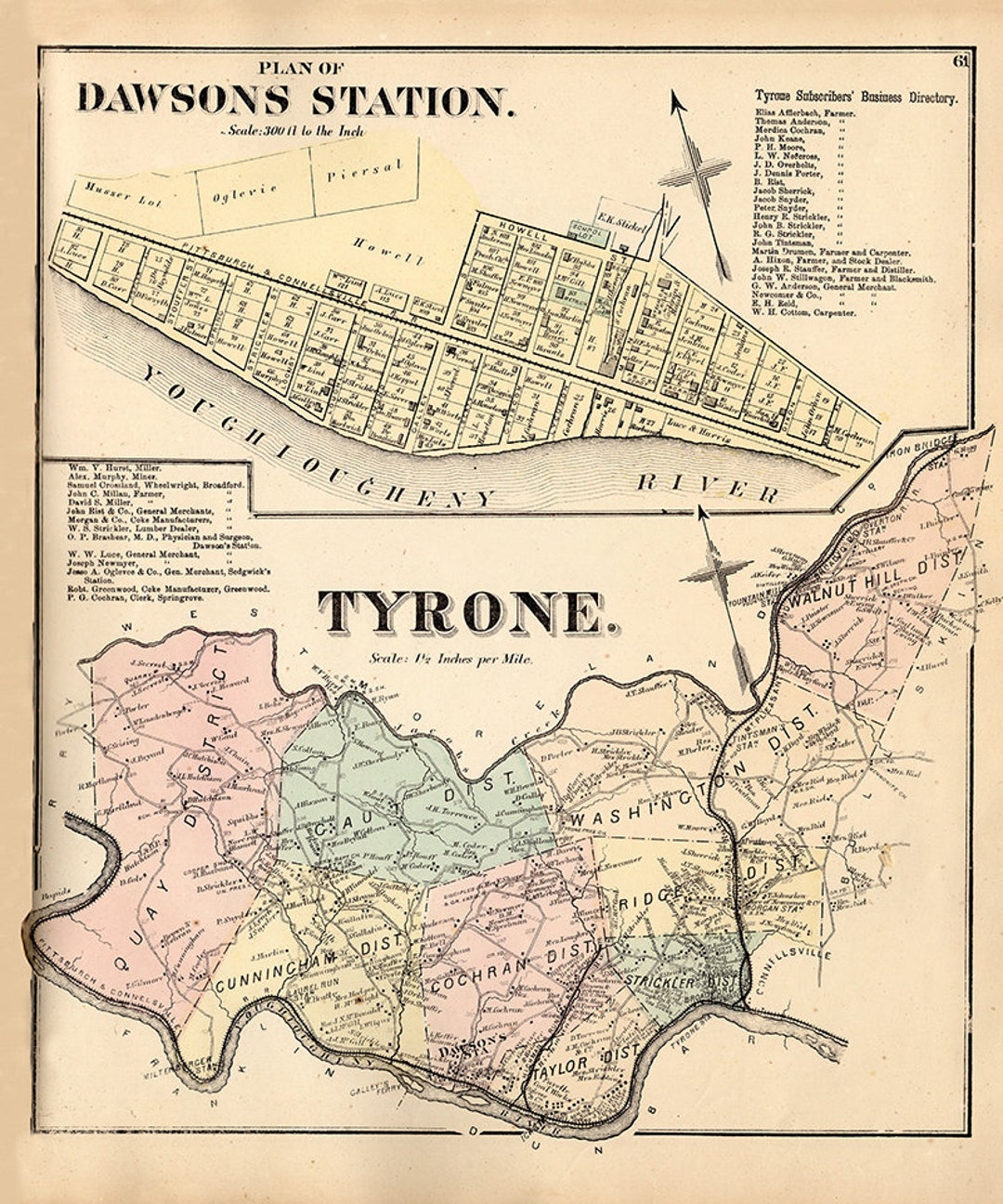 1872 Map of Tyrone Township Fayette County PA Dawson Station - Etsy
