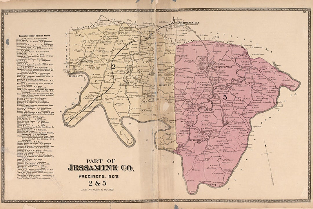1877 Map of Southern Jessamine County Kentucky - Etsy