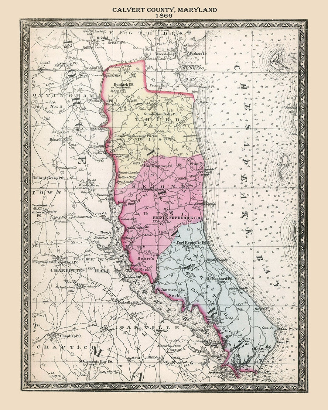 1866 Map of Calvert County Maryland - Etsy