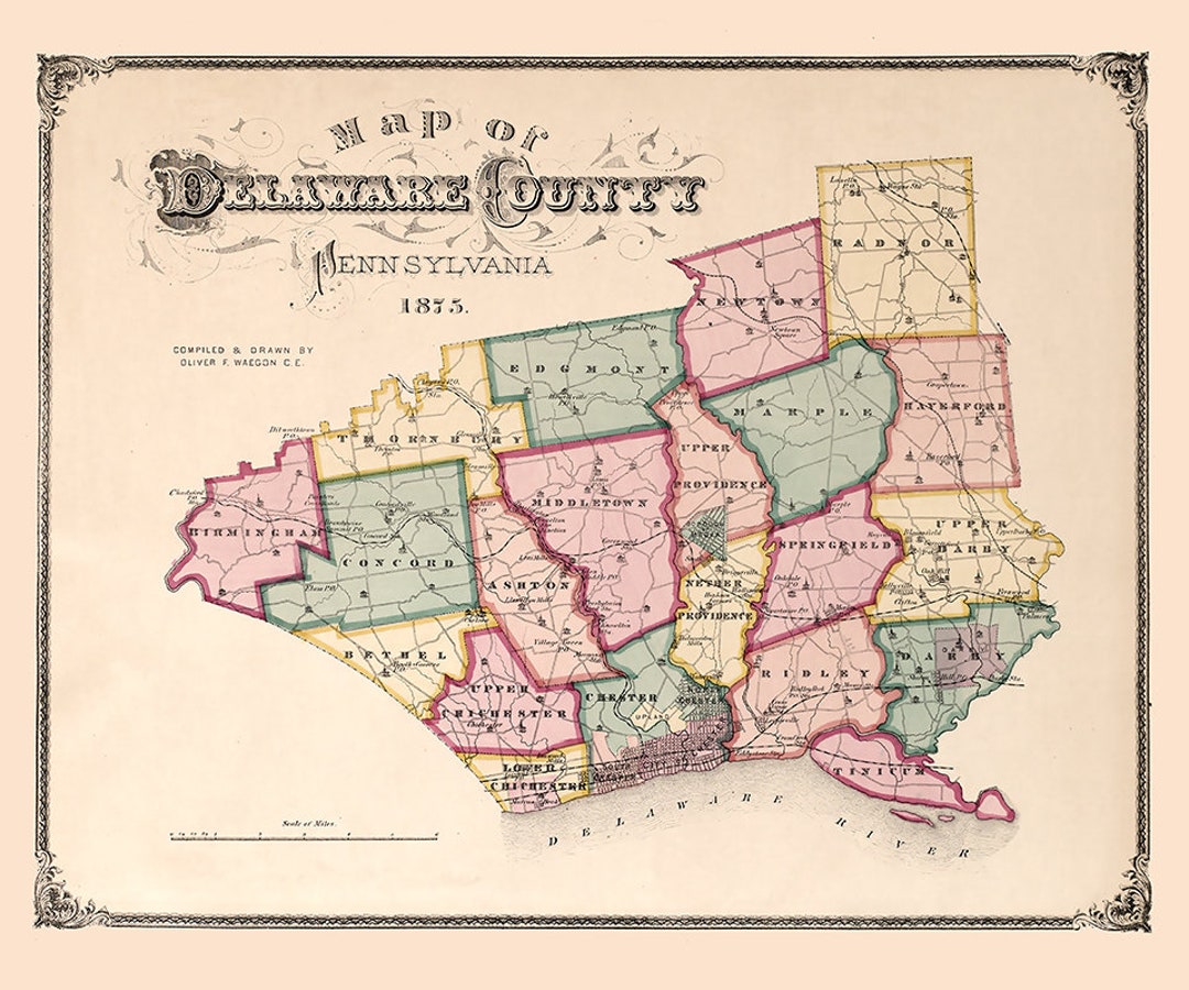 1875 Map of Delaware County Pennsylvania - Etsy