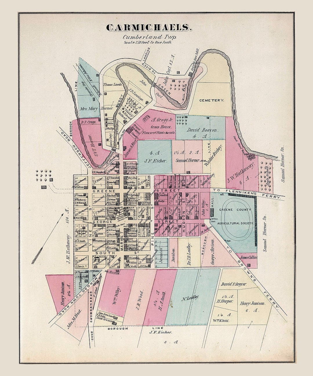 1876 Map of Carmichaels Greene County Pennsylvania - Etsy