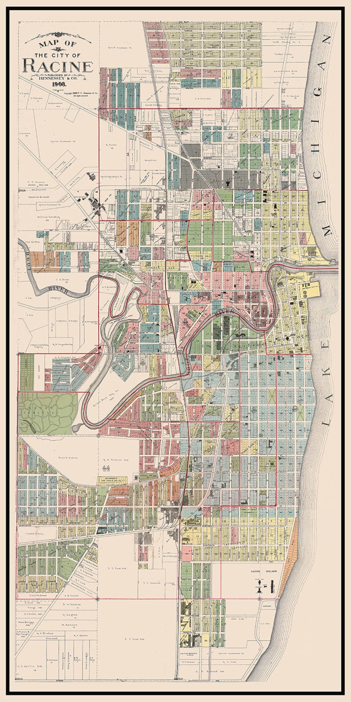1908 Town Map of Racine Racine County Wisconsin - Etsy