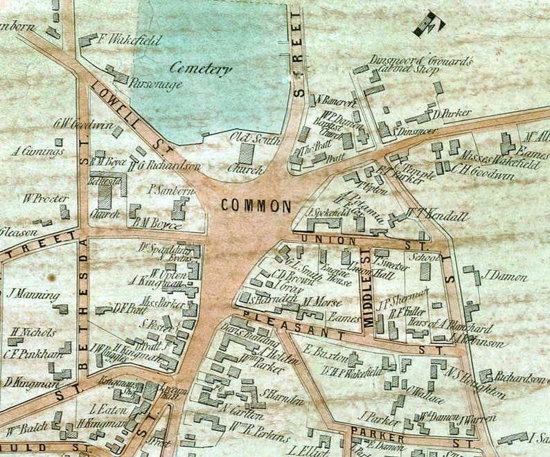 1854 Town Map of Reading Middlesex County Massachusetts - Etsy