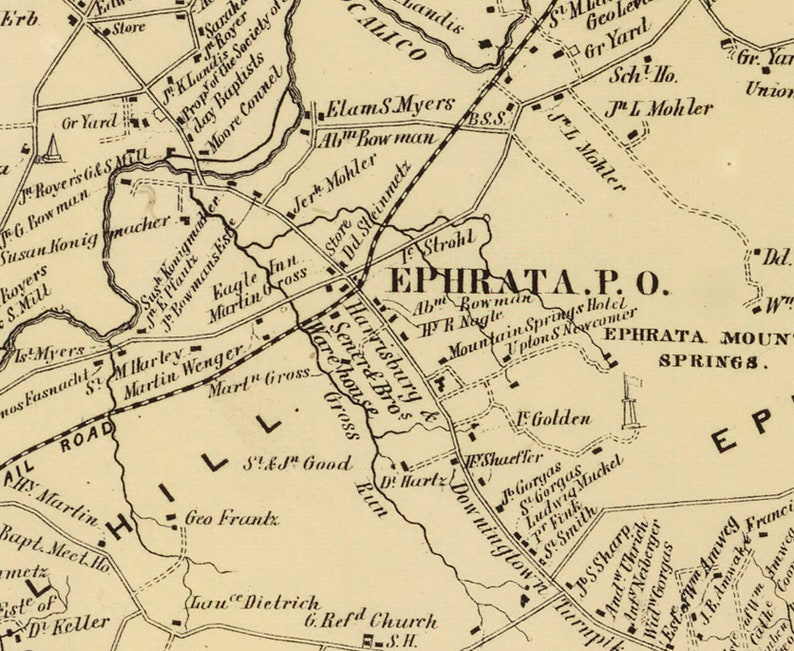 1864 Map of Ephrata Township Lancaster County Pennsylvania - Etsy