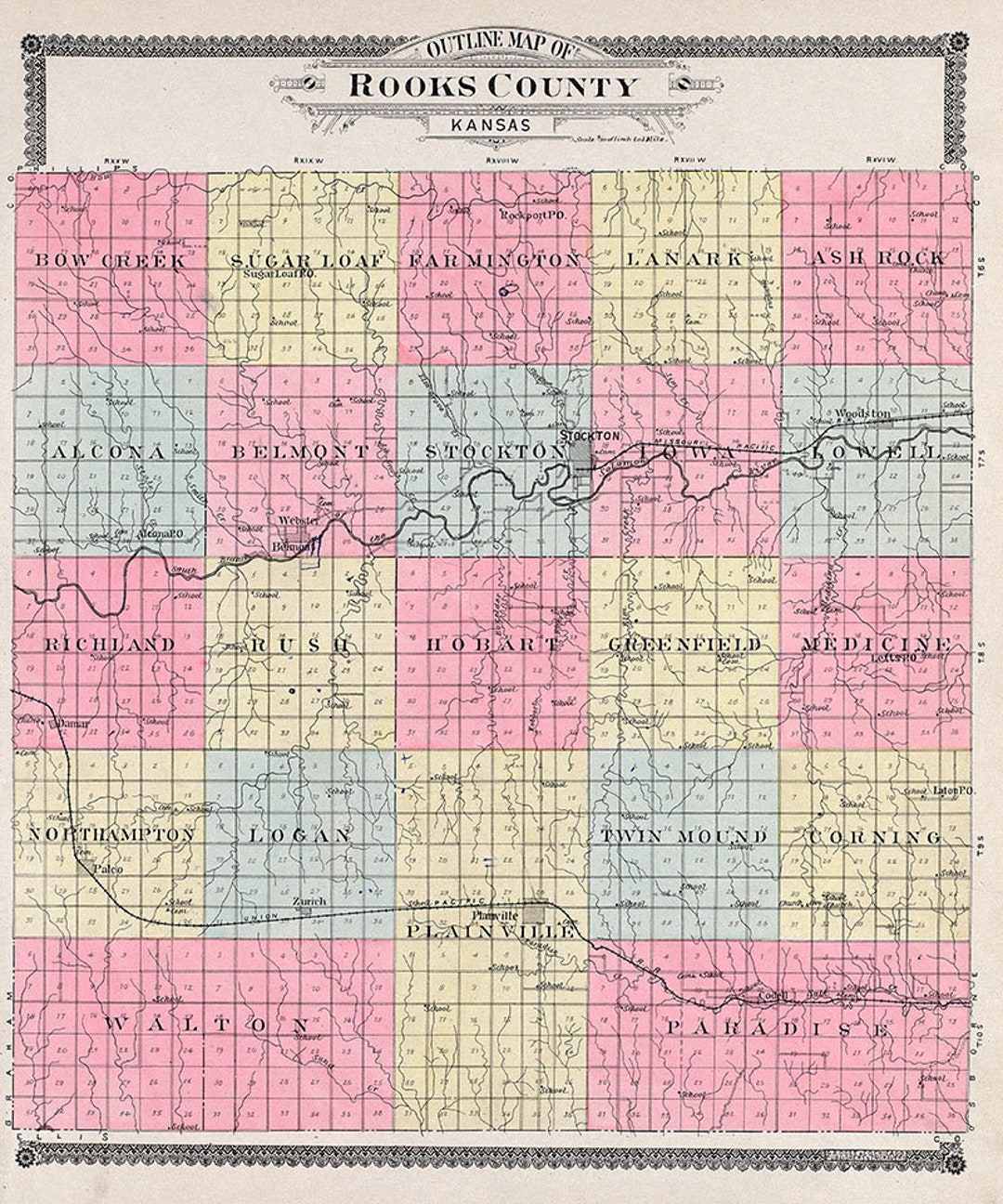 1904 Map of Rooks County Kansas Stockton Plainville - Etsy