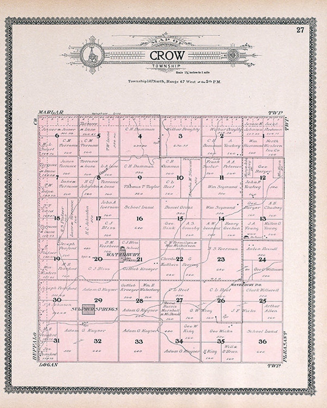 1909 Map of Crow Township Jerauld County South Dakota - Etsy