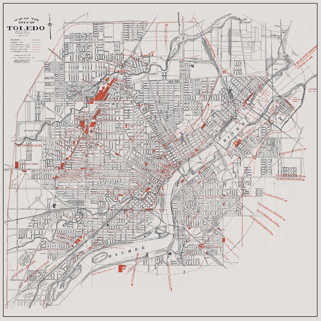 1919 Map of Toledo Ohio - Etsy