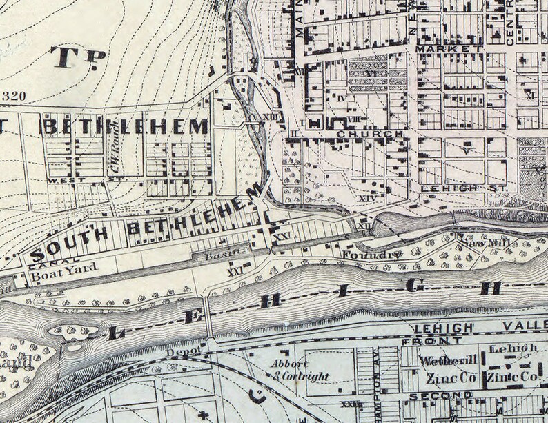 1862 Town Map of Bethlehem Lehigh County Pennsylvania - Etsy