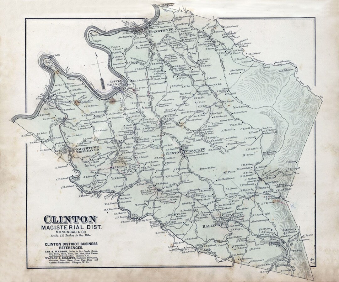 1886 Map of Clinton Township Monongalia County West Virginia - Etsy