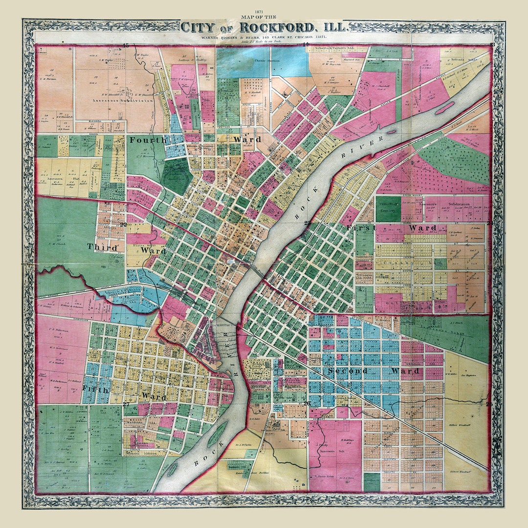 1871 Map of Rockford Winnebago County Illinois - Etsy