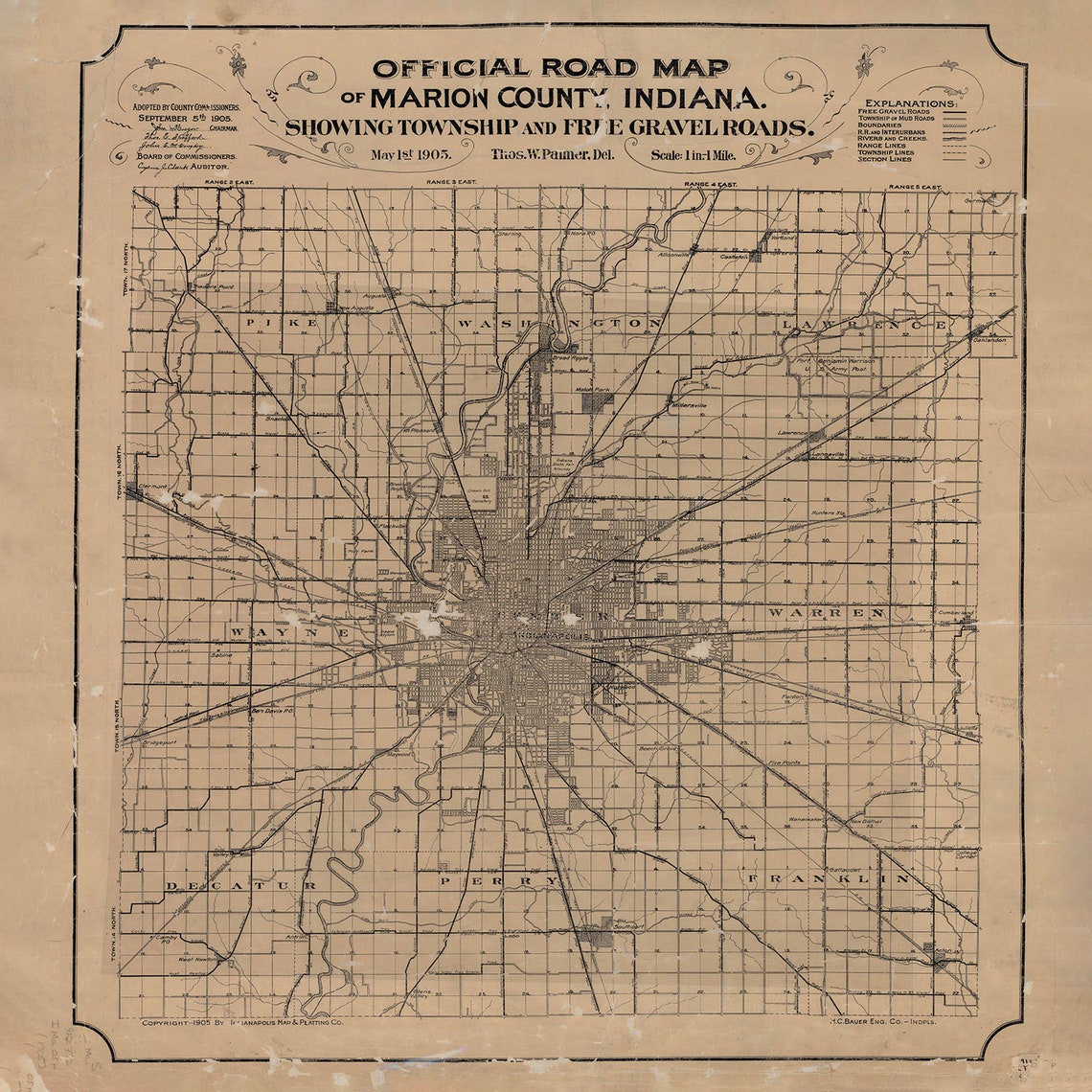 1905 Map of Marion County Indiana - Etsy