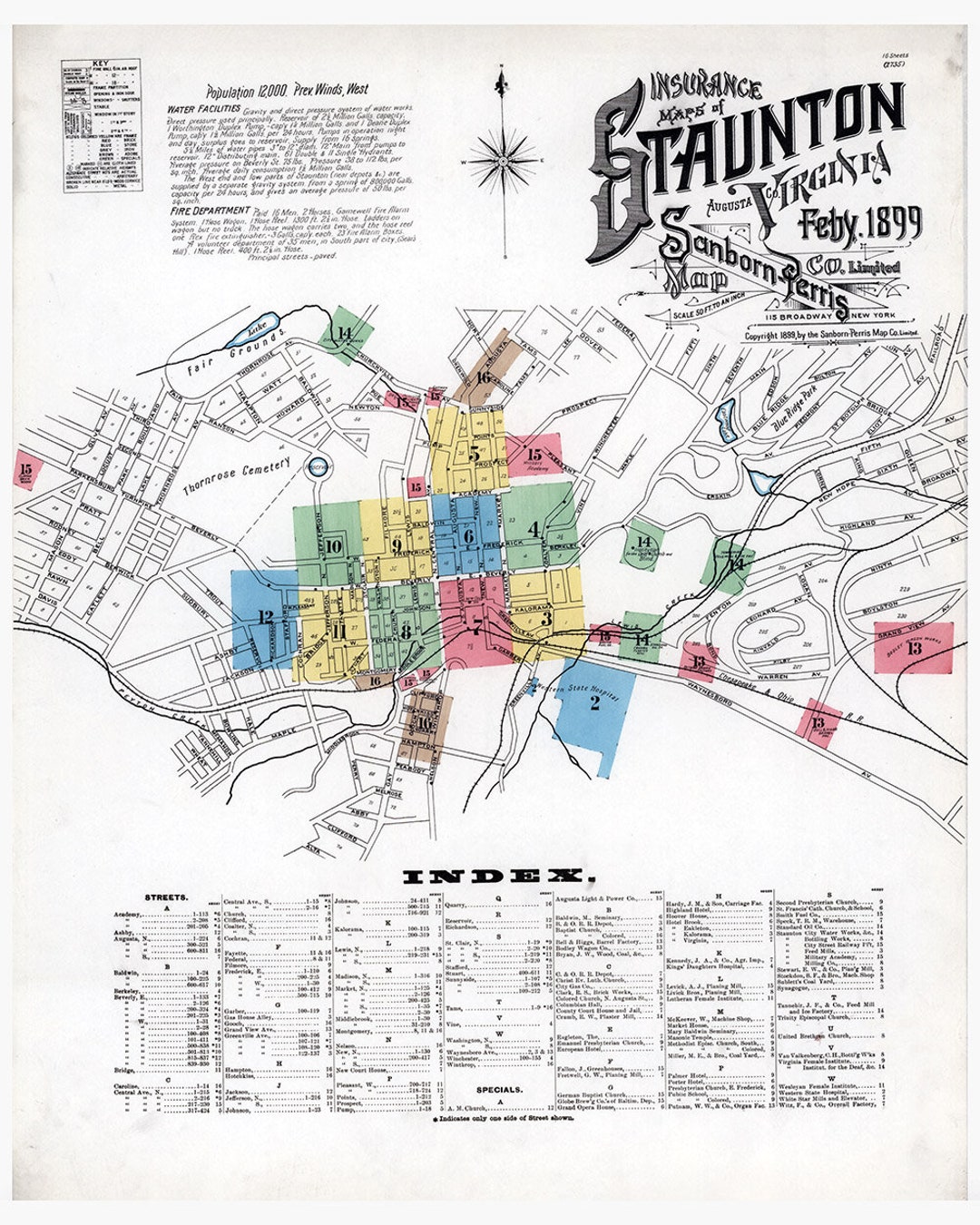 1899 Town Map of Staunton Augusta County Virginia - Etsy