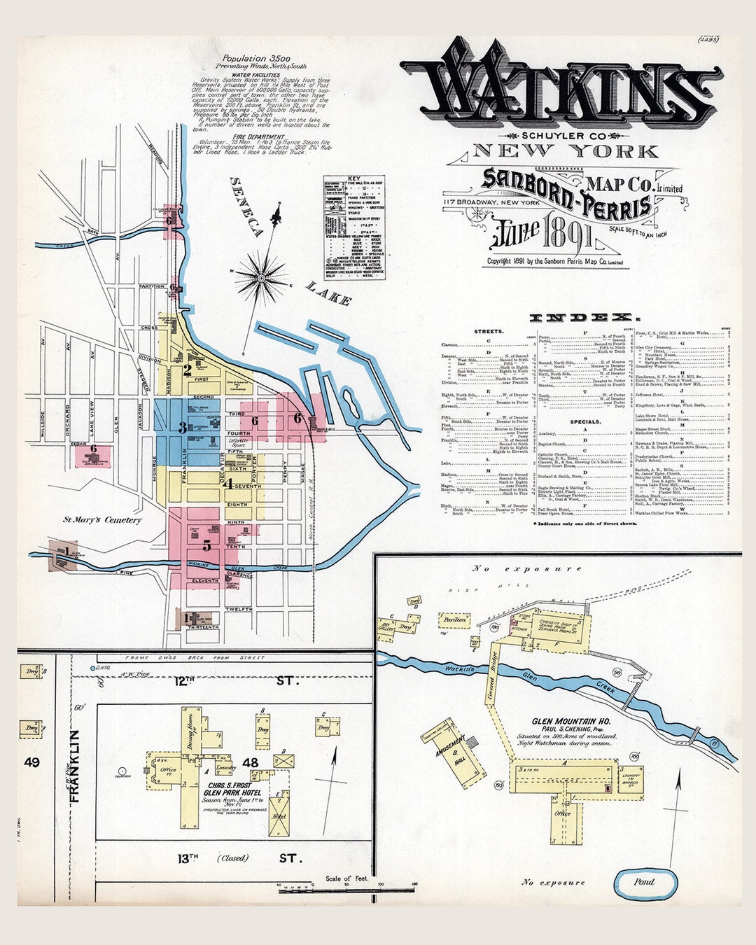1891 Map of Watkins Glen Schuyler County New York - Etsy