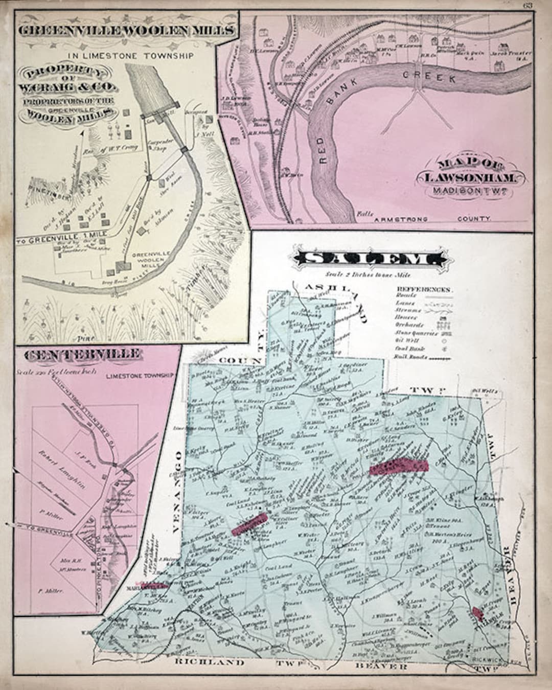 1877 Map of Salem Township Clarion County Pennsylvania Oil Wells - Etsy
