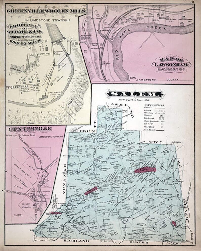1877 Map of Salem Township Clarion County Pennsylvania Oil - Etsy