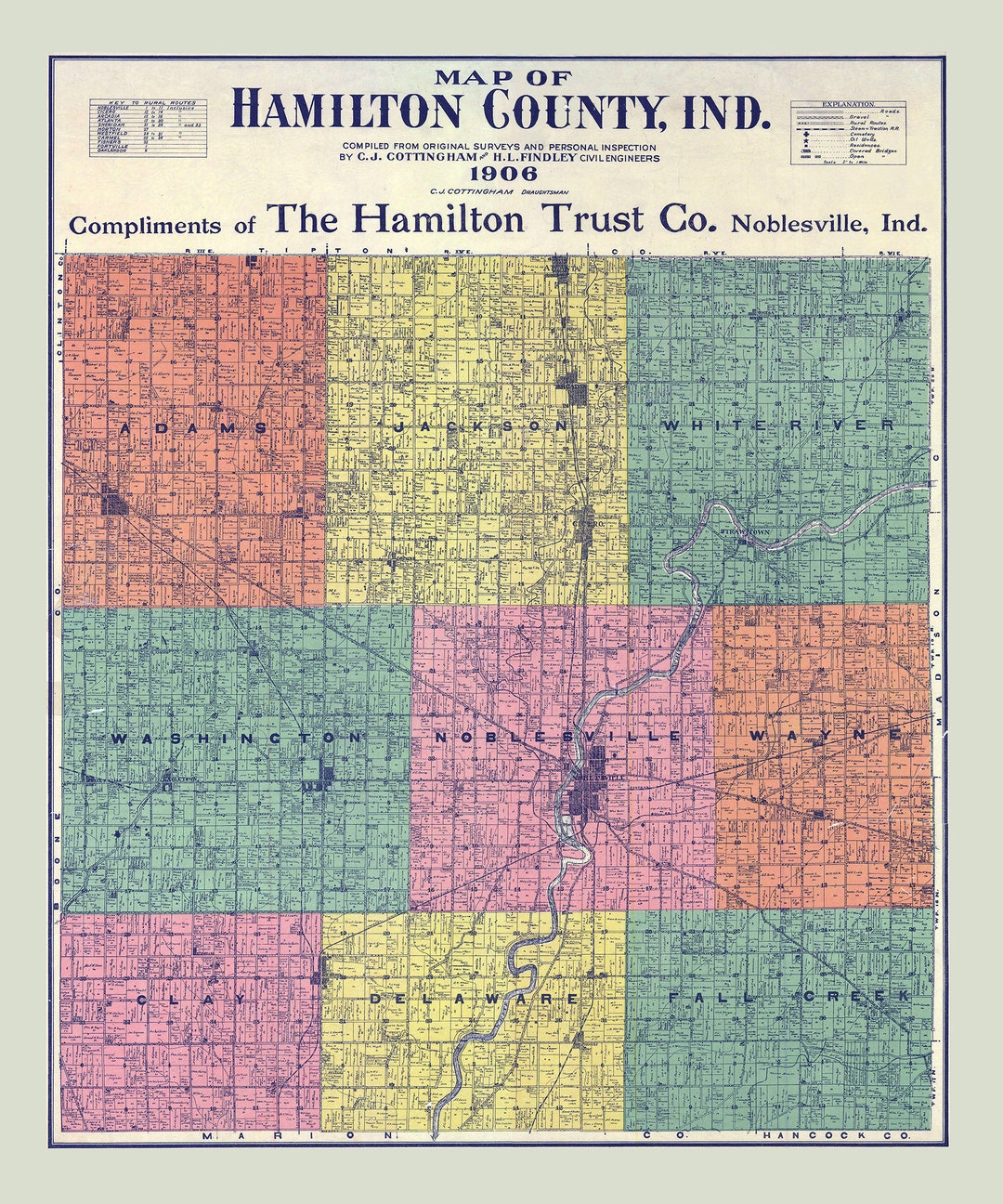 1906 Farm Line Map of Hamilton County Indiana - Etsy