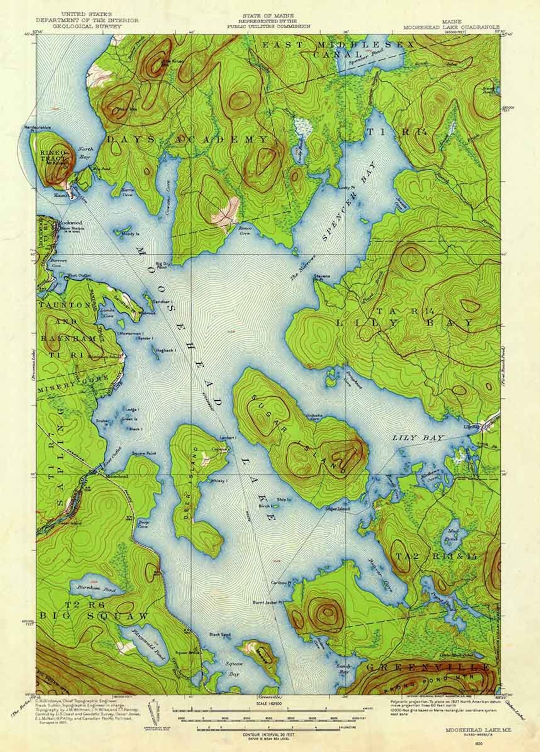 1920 Topo Map of Moosehead Lake Maine Sugar Island - Etsy