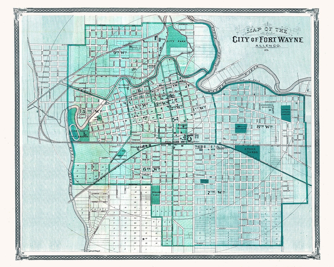 1876 Map of City of Fort Wayne Allen County Indiana - Etsy