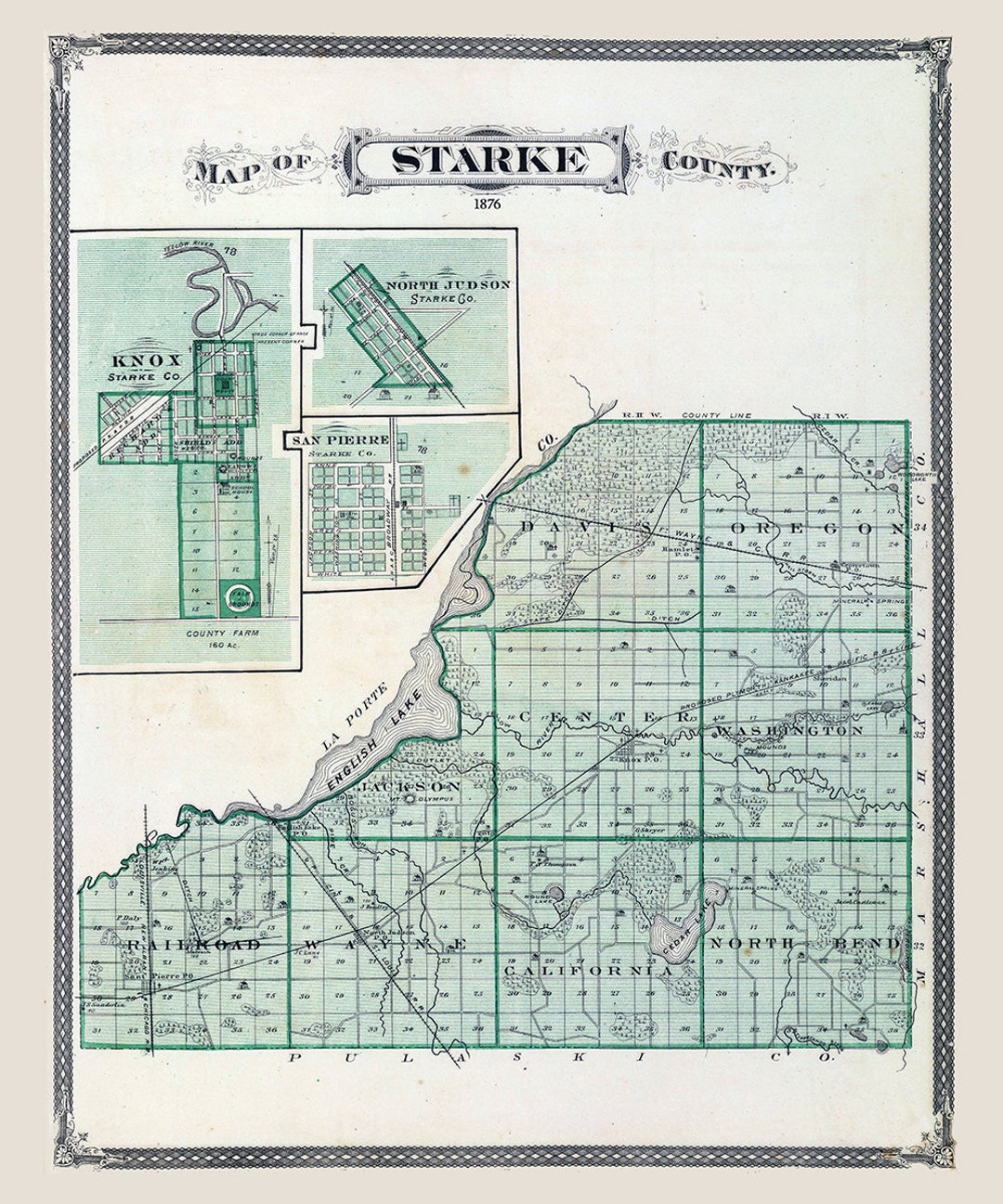 1876 Map of Starke County Indiana - Etsy